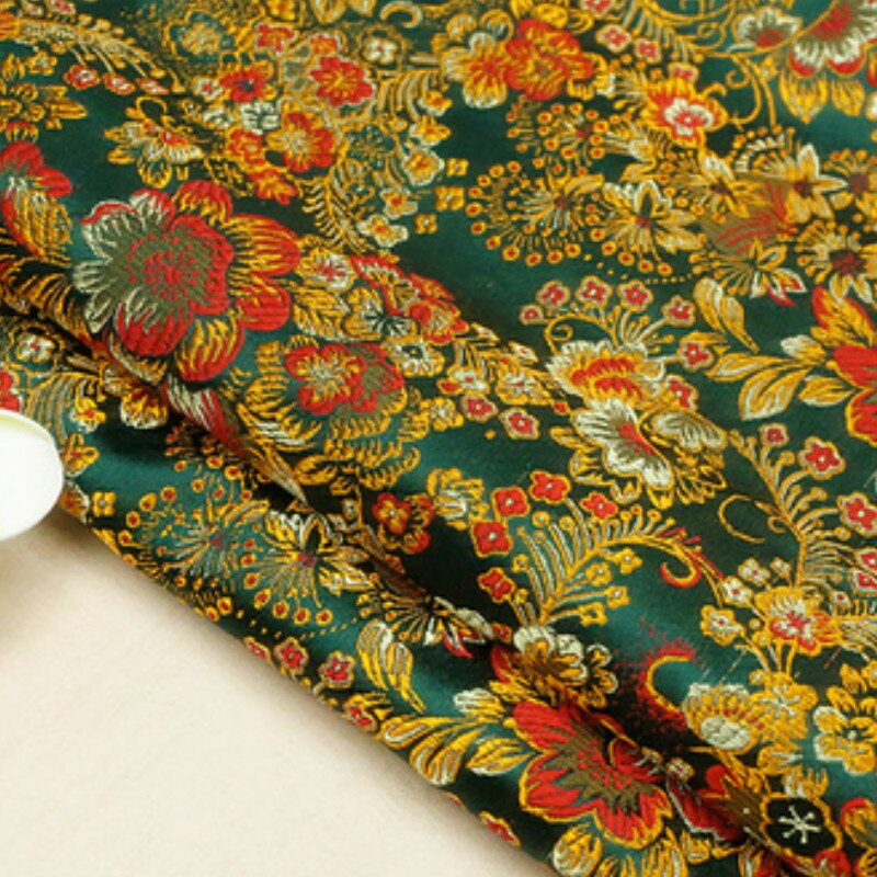 Brocado satinado brillante flor tela vestido abrig... – Grandado