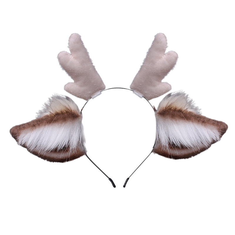 Plush deer ear Antler horn Headband Animal Hair Ho... – Grandado