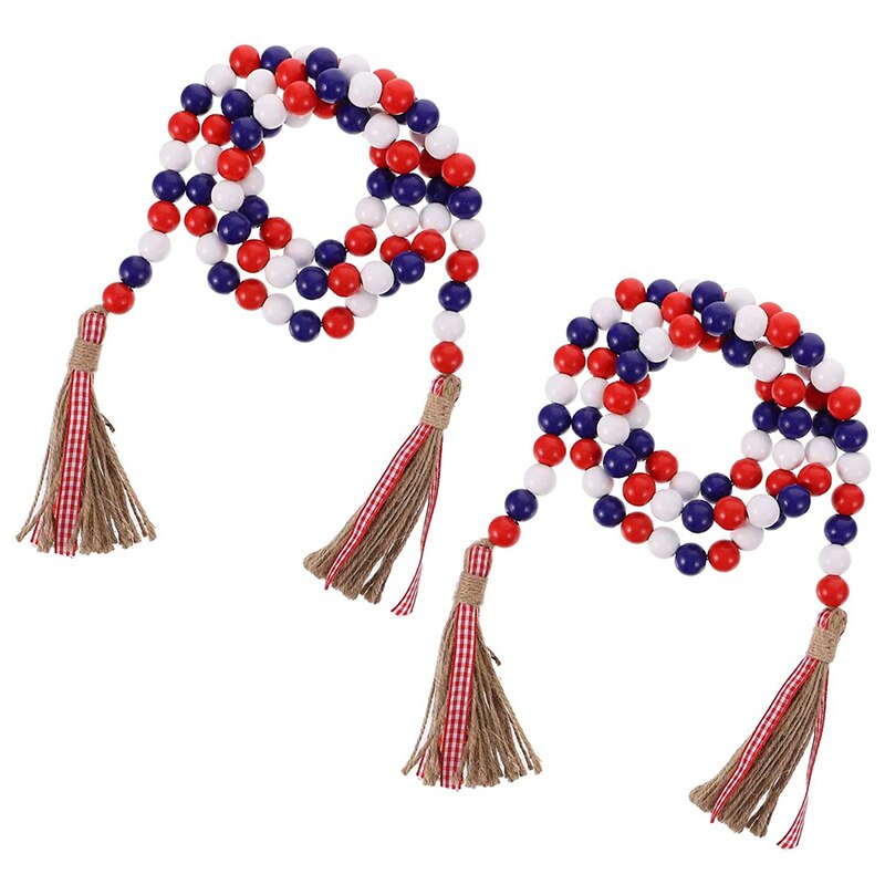 2 Pieces White Plaid Wood Bead Garland, Rustic Far... – Grandado