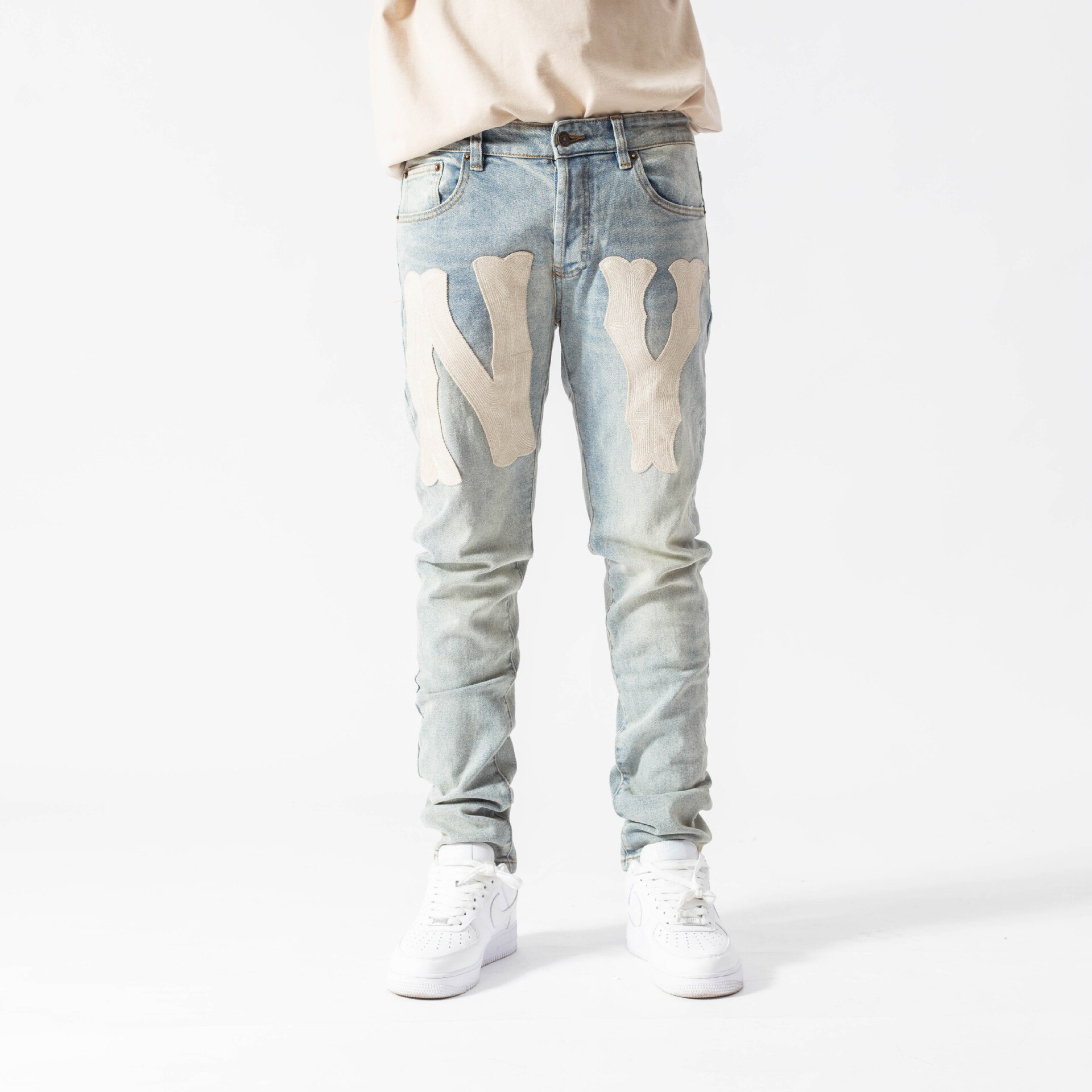 men's male denim pants mud color knife cut tor... – Vicedeal