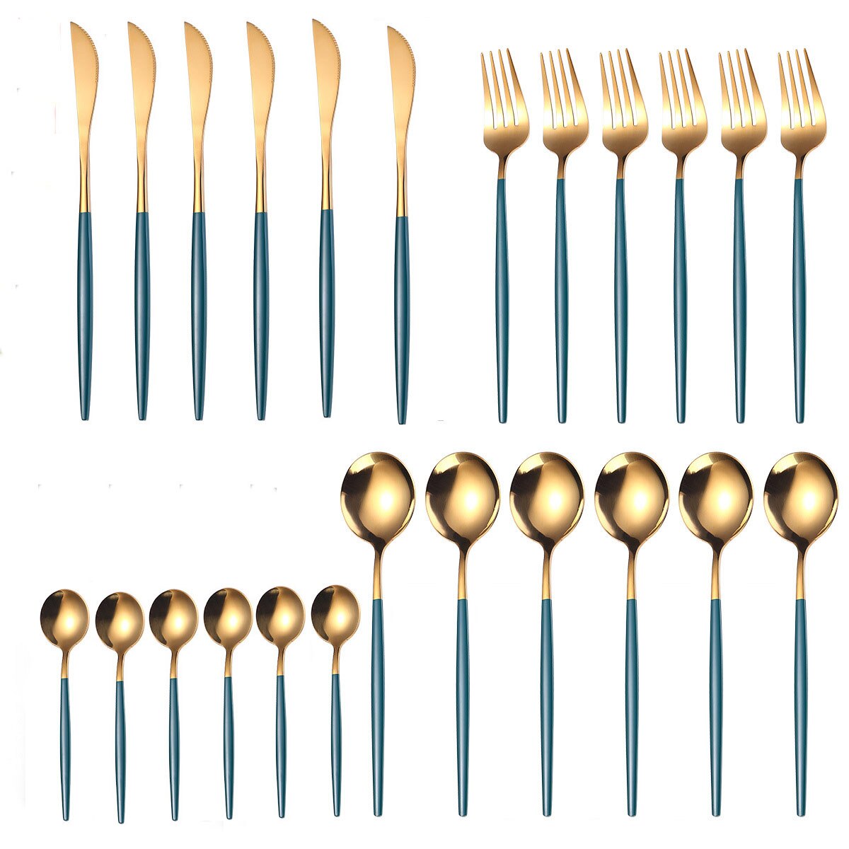 24Pcs/set White Gold Cutlery Set 18/10 Stainless S... – Grandado