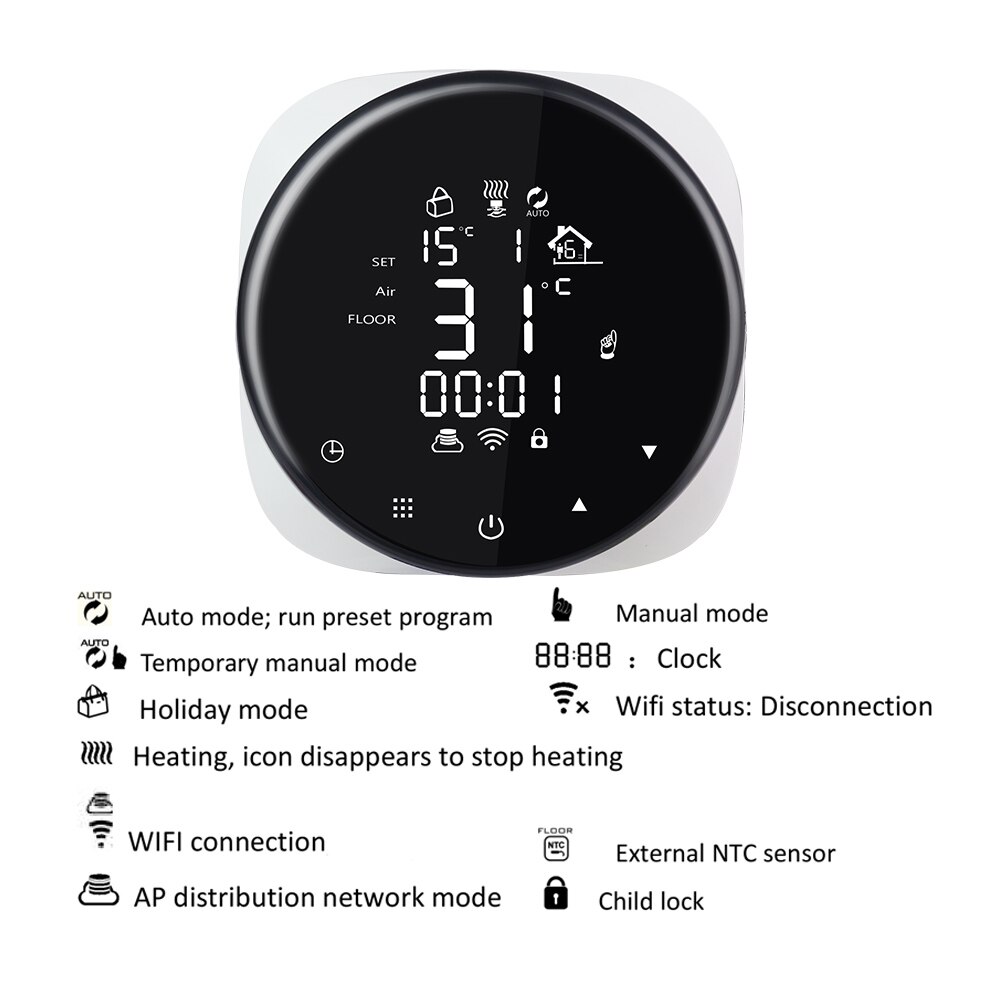 Thermostat intelligent WiFi 16A, chauffage électri... – Grandado