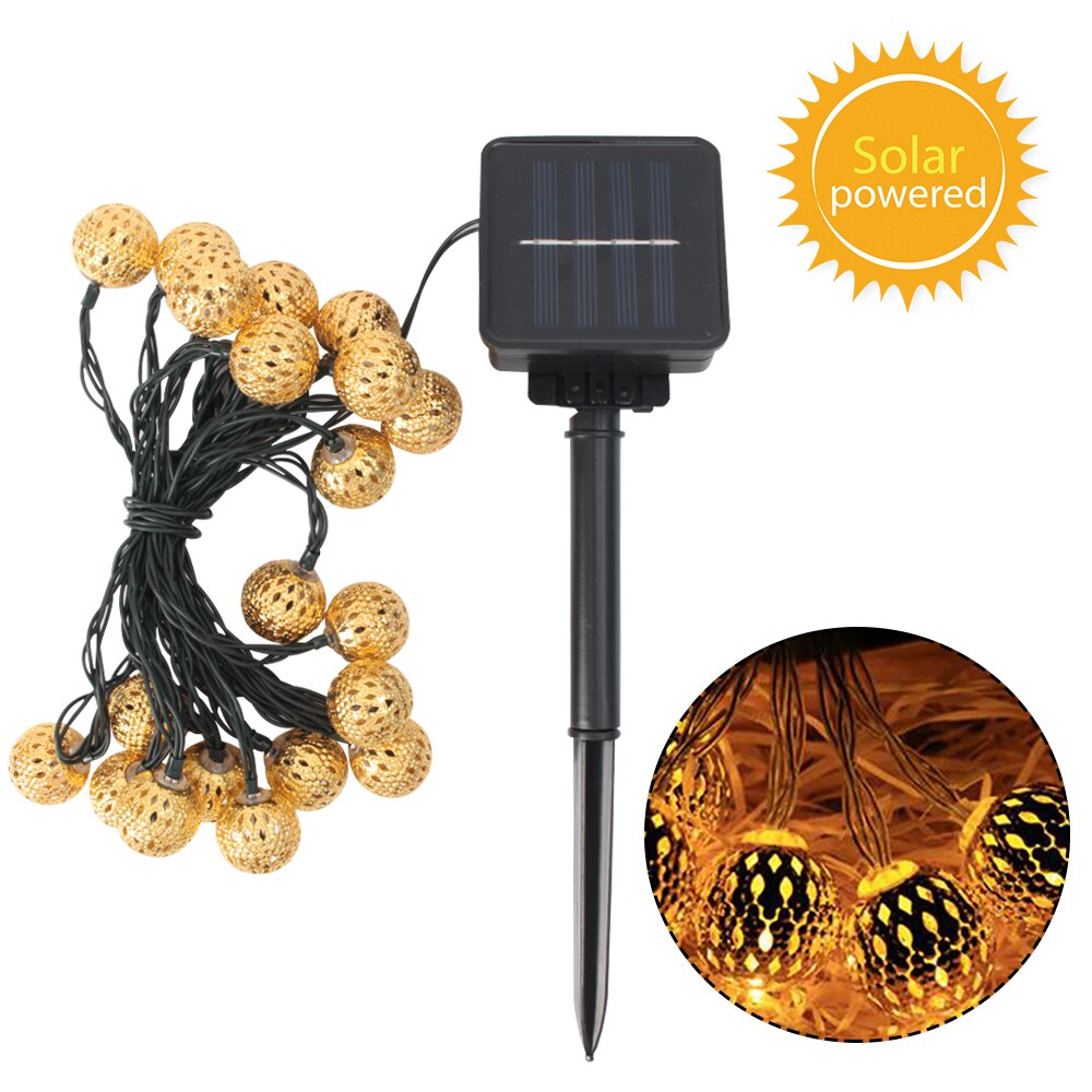 Solar String Lights Outdoor 20 LED Moroccan Gold M... – Grandado