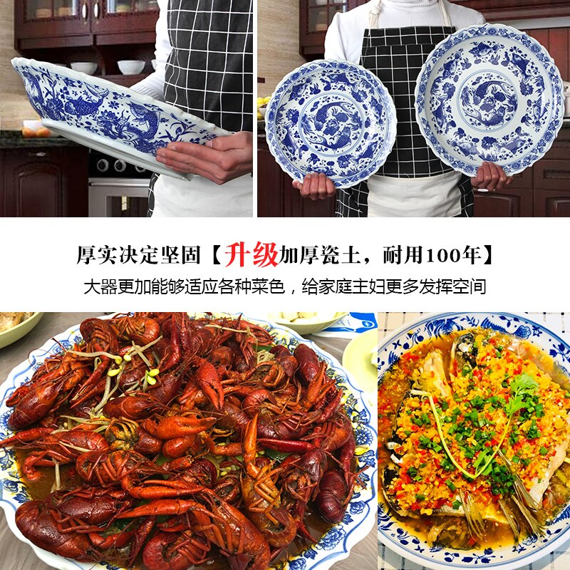 10 inch large serving plates Chinese Blue and whit... – Grandado