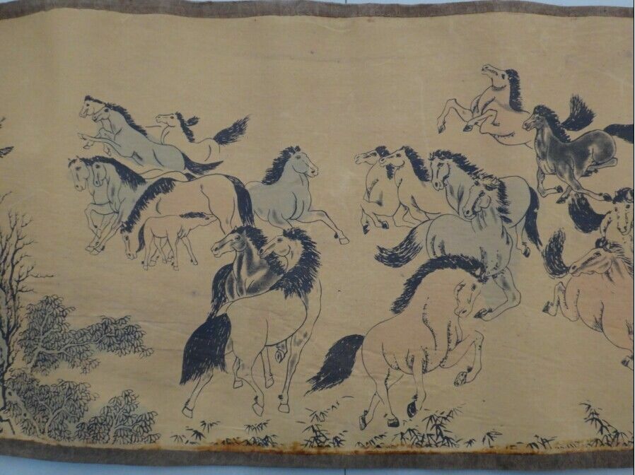 Chinese Ancient Picture Silk Paper "100 Horse " Sc... – Grandado