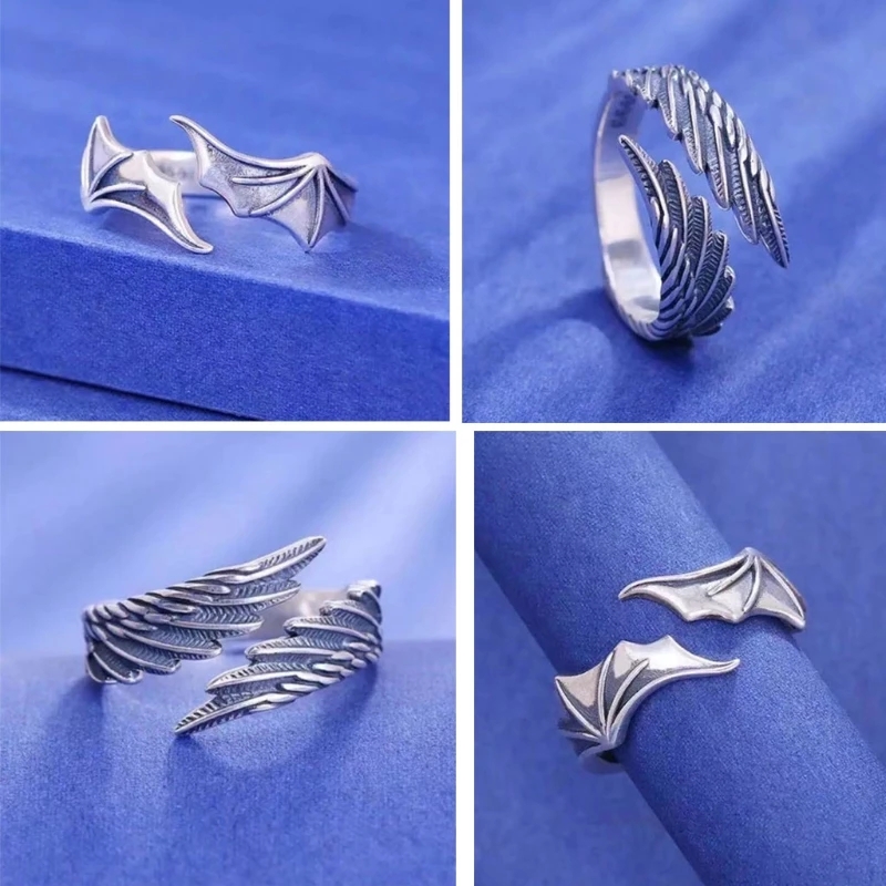 Angel Demon Wing Couples Rings For Women Men Match... – Grandado