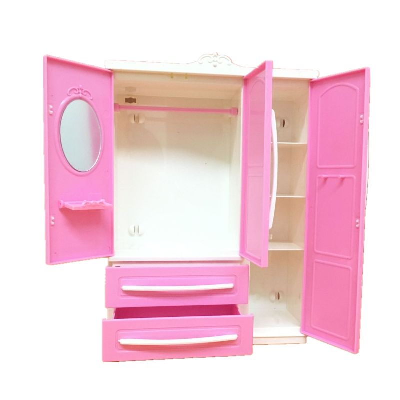 Three-door Pink Modern Wardrobe Play set for Dolls... – Grandado