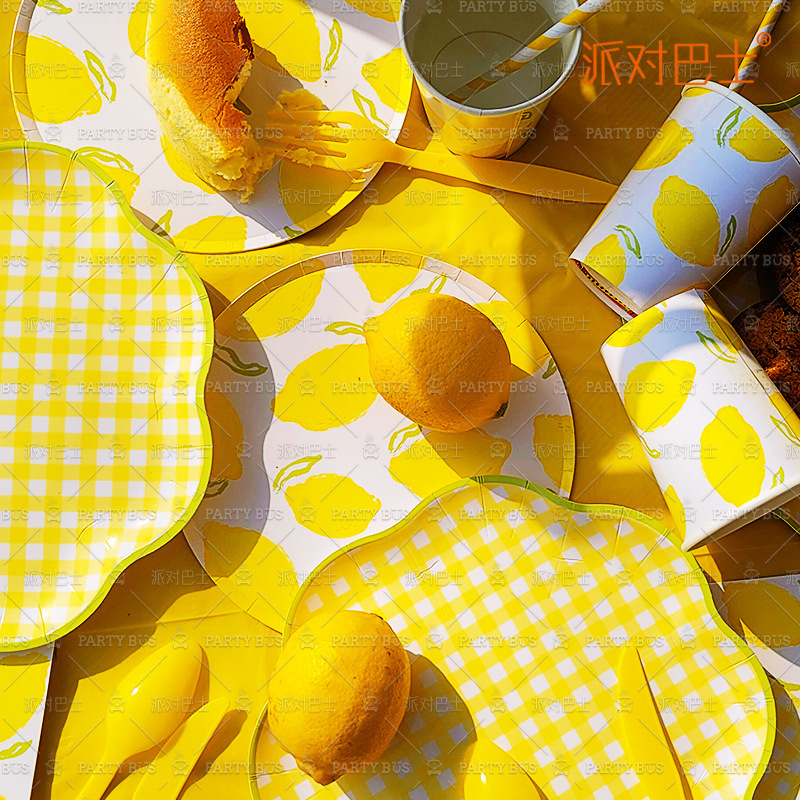 1set Fruits Disposable Tableware Peach Lemon Plate... – Grandado