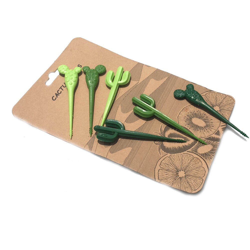 6pcs/pack Plastic Green Cactus Fruit Forks Toothpi... – Grandado