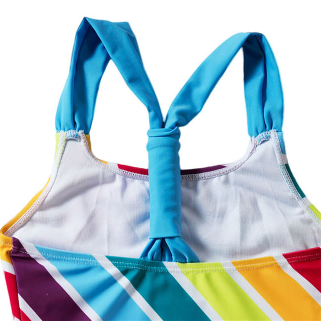 Children Girls Bikini Beach Striped Stitching One-... – Grandado
