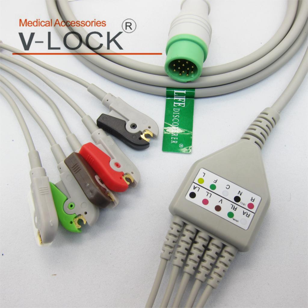 One-piece ECG Cable With 3leads 5leads Grabber Sna... – Vicedeal