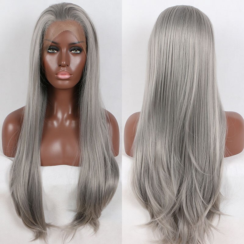 Bombshell Long Silver Grey Hair Synthetic Hair Lac... – Grandado