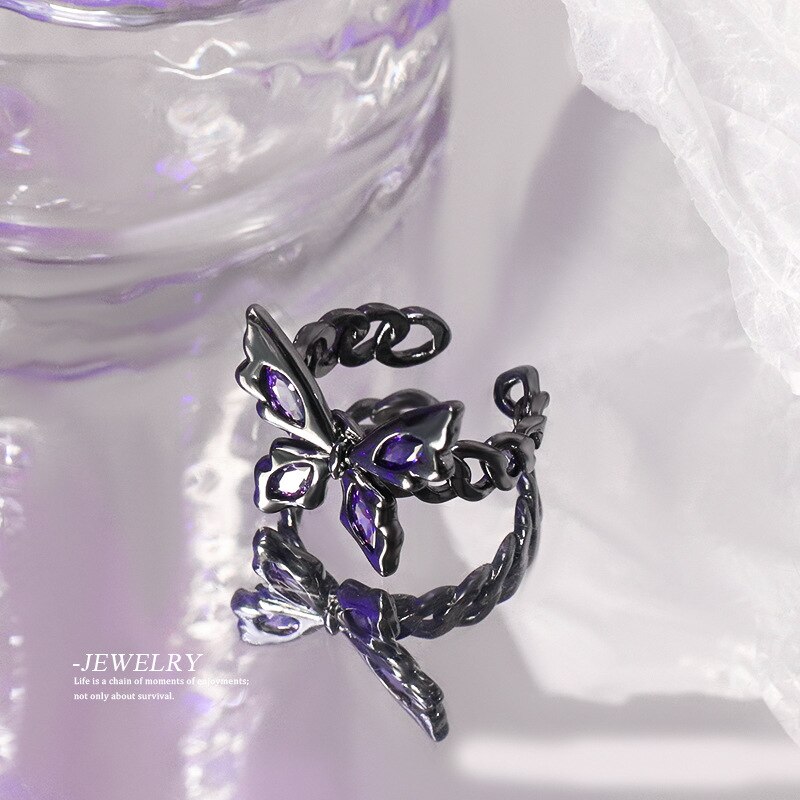 Trendy Gothic Butterfly Open Adjustable Ring Perso... – Vicedeal