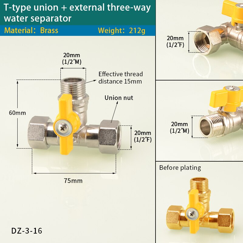 One-In-Two-Out Brass Ball Valve T-Type Three-Way W... – Vicedeal