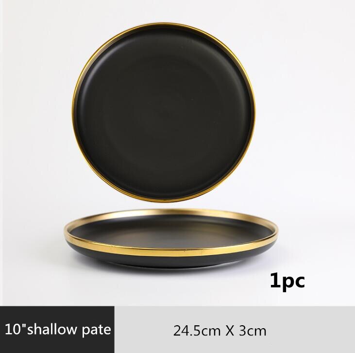 1Pcs High Matte Gilt Rim Black Porcelain Dinner Pl... – Grandado