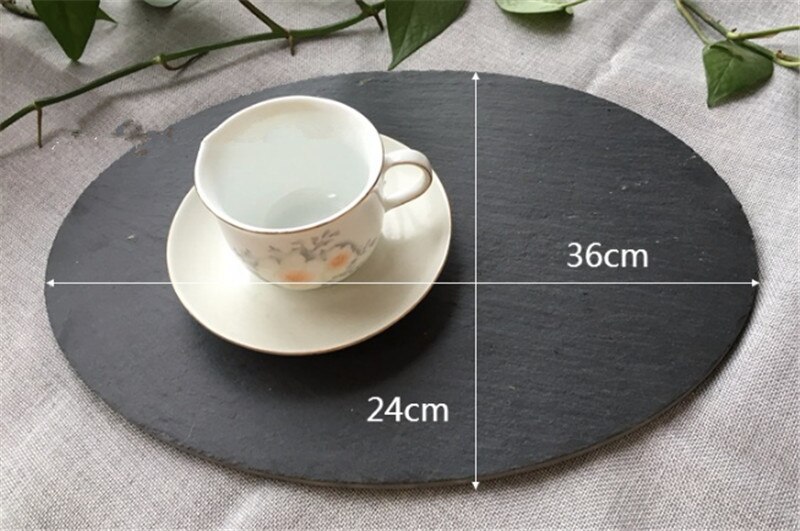 Oval round natural black stone steak plate Slate D... – Grandado