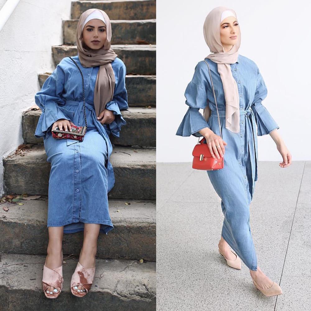 Denim Kaftan Dubai Abaya Kimono Muslim Hijab Dress... – Vicedeal