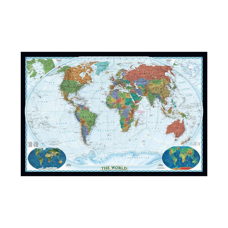 150*100cm The World Physical Map With Land Cover A... – Vicedeal