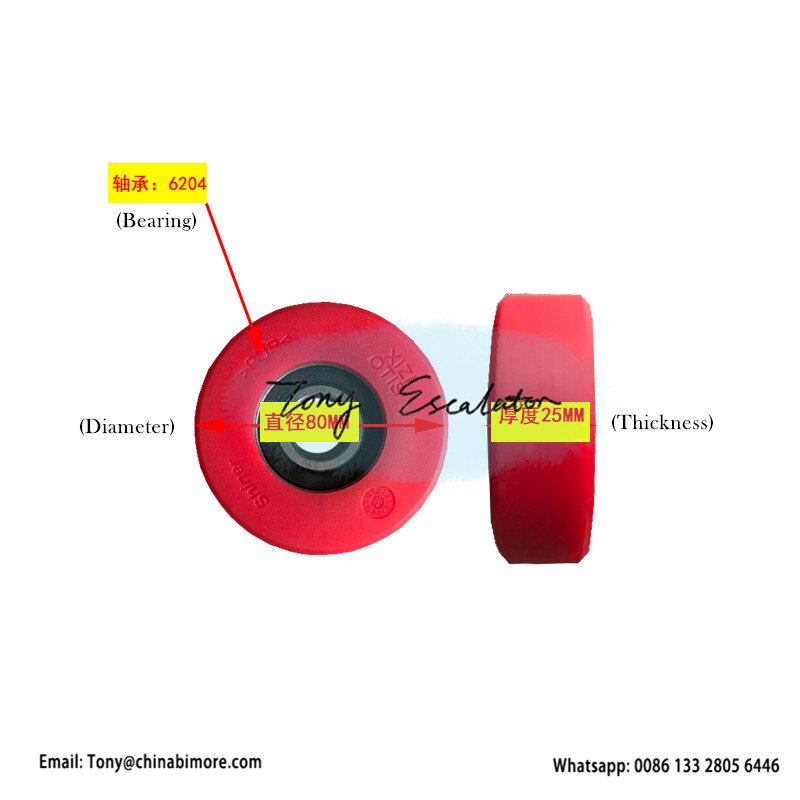 Escalator Step Roller Red OD80mm W25mm 6204-2RS – Grandado