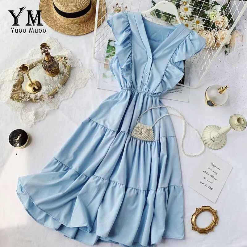 Yuoomuoo V-hals Zomer Ruches Vrouwen Jurk Dames Mo... – Vicedeal