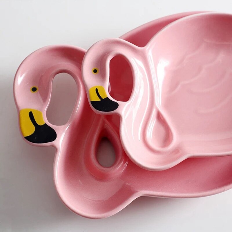 Rosa flamingo soppstallrikar söta bakverk frukt tå... – Vicedeal