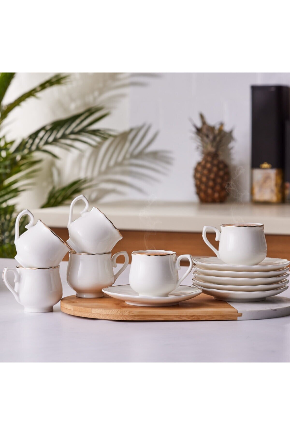 White Porcelain Set of 6 Coffee Cups with Plates12... – Grandado