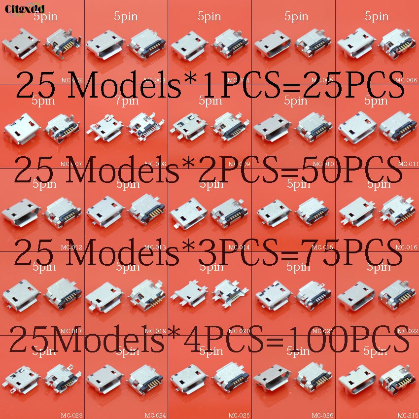 Cltgxdd 25 ~ 100 stks 5 pin 7 pin Micro USB jack, ... – Vicedeal