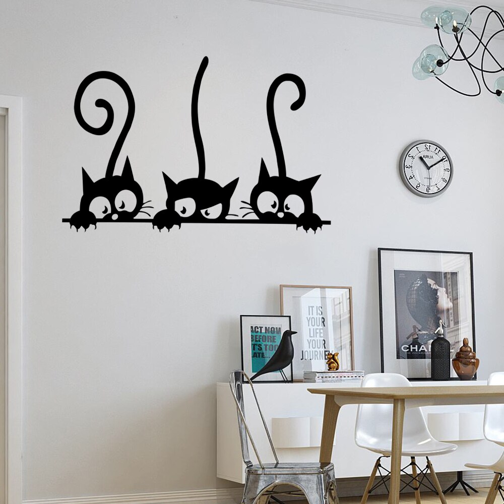 Vinyl Mural Decal Lovely 3 Black Cats Wall Sticker... – Grandado