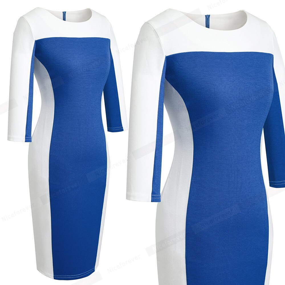 Nice-forever Contrast Color Patchwork Office Dress... – Vicedeal