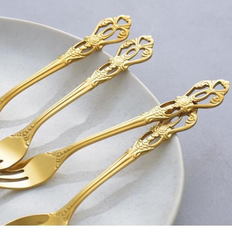 2pcs Coffee Spoon Fork Set Gold Stainless Steel Co... – Grandado