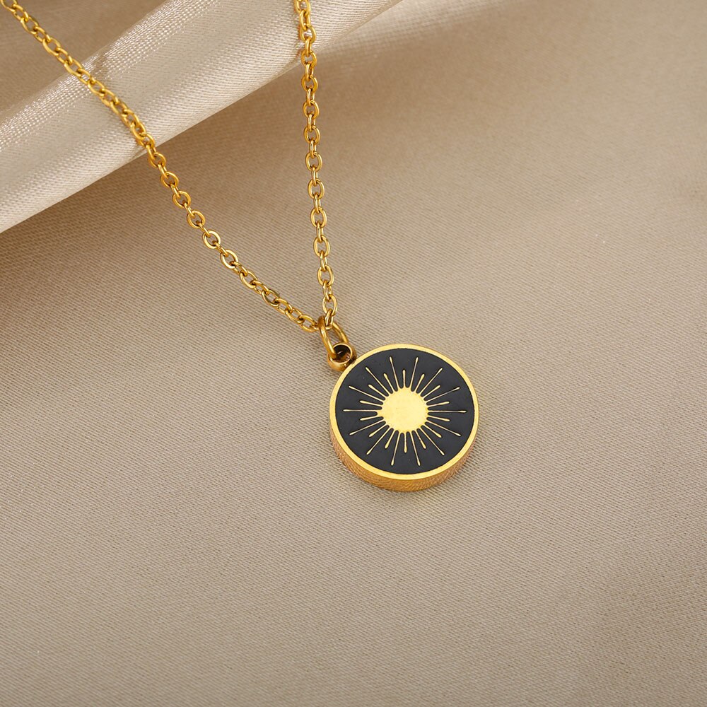 Round Sun Necklaces For Women Stainless Steel Gold... – Vicedeal