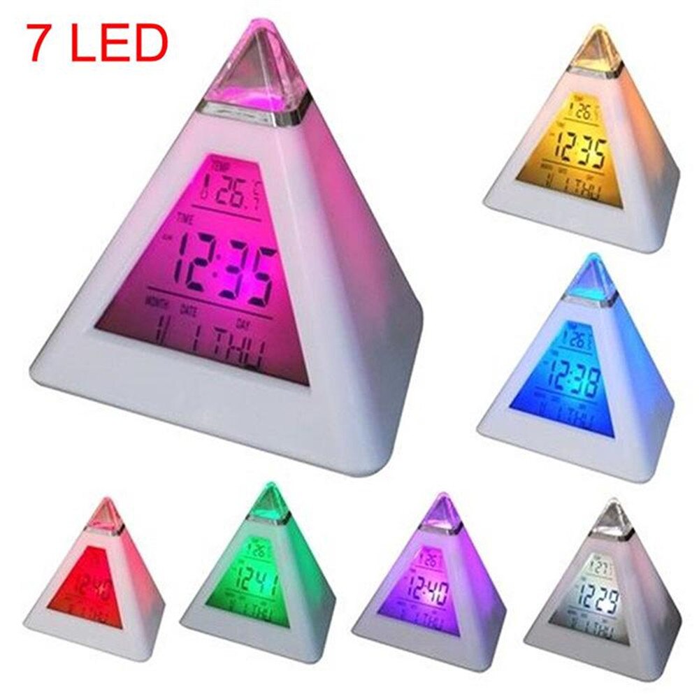 color changeable alarm clock Pyramid Temperature 7... – Vicedeal
