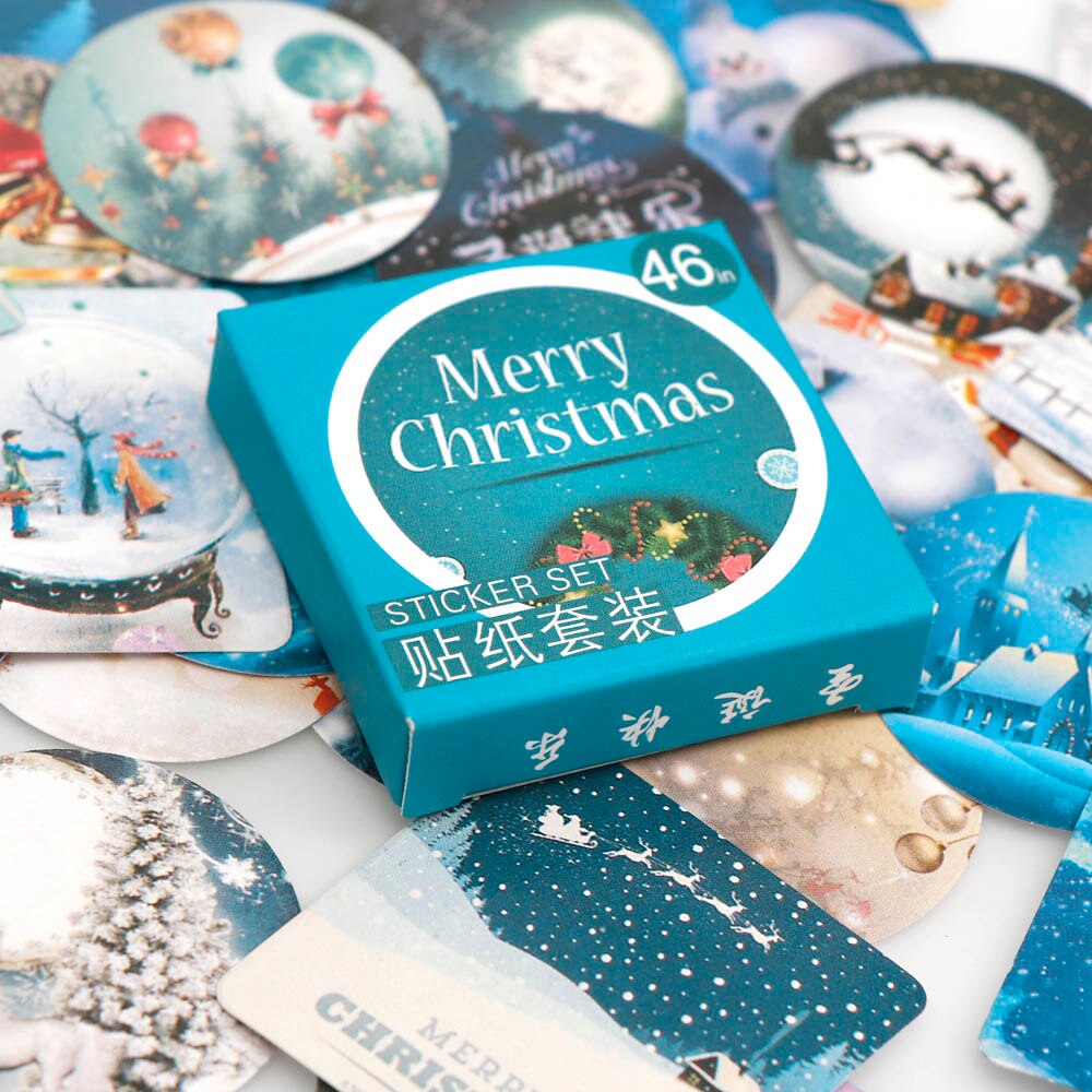 Blue Color Merry Christmas Mini Paper Sticker Deco... – Vicedeal