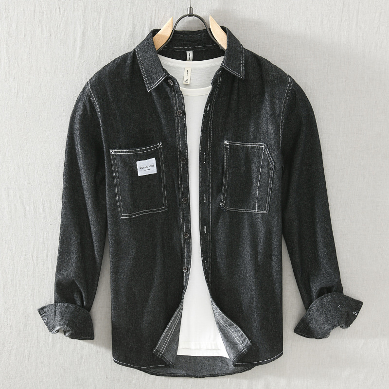 2022 Casual Mens Denim Shirts Puur Katoen Lange Mo... – Vicedeal