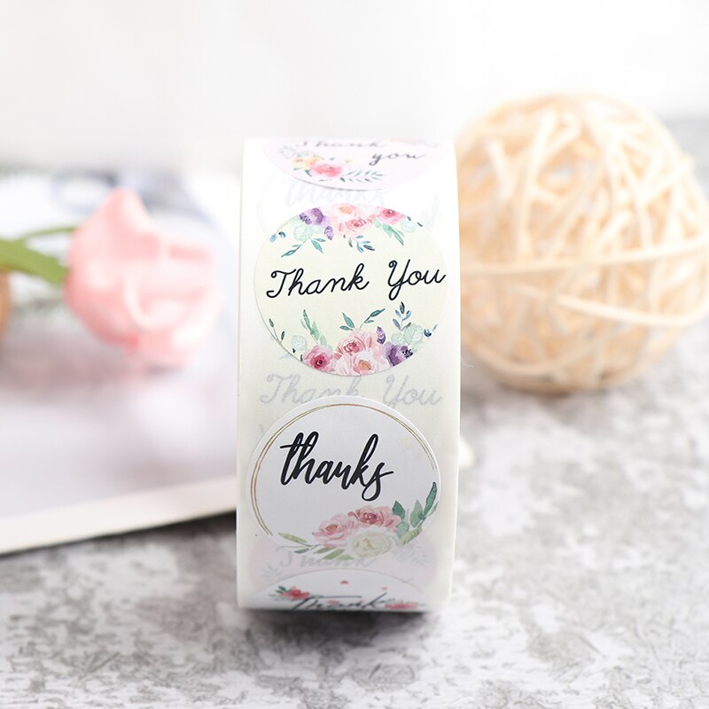 1Roll (500pc) Floral Thank You Paper Seal Label St... – Grandado