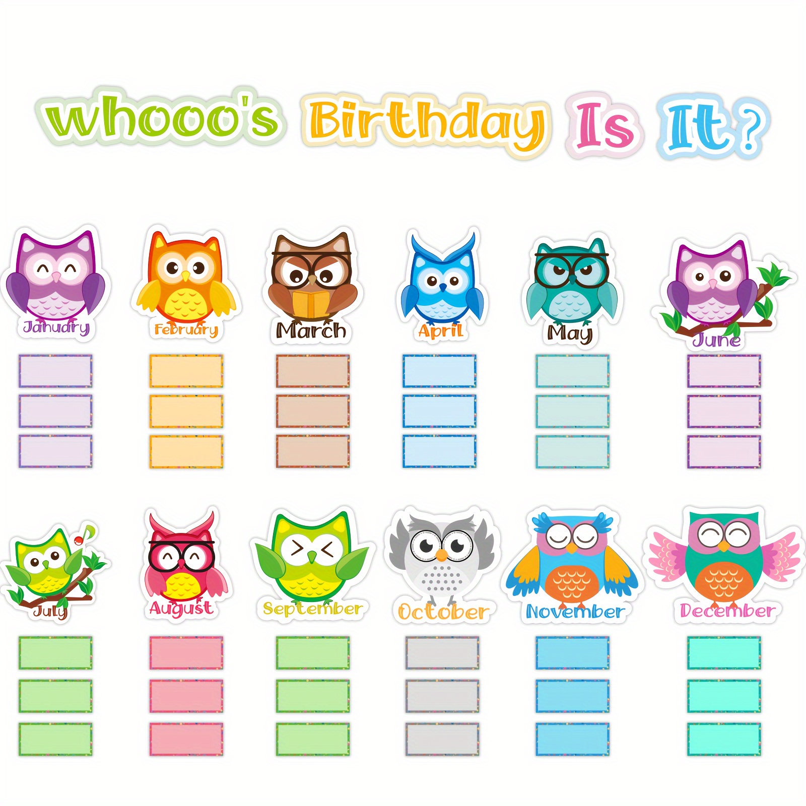 Happy Birthday Bulletin Board Set Owl Cutouts Birt... – Grandado