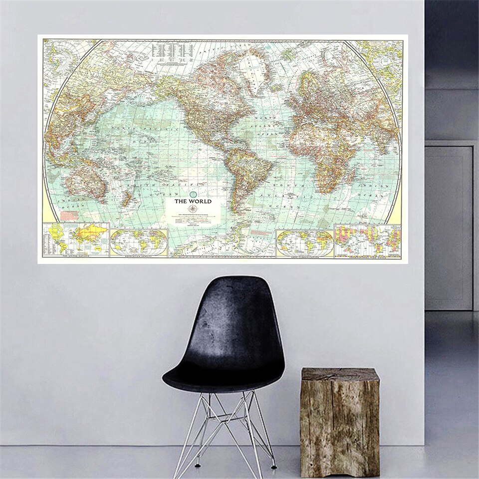 150*100 cm 1957 The World Map Vintage Non-woven Ca... – Grandado