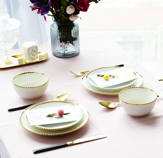 Gold inlay food dishes dinner plate flower edge fa... – Grandado