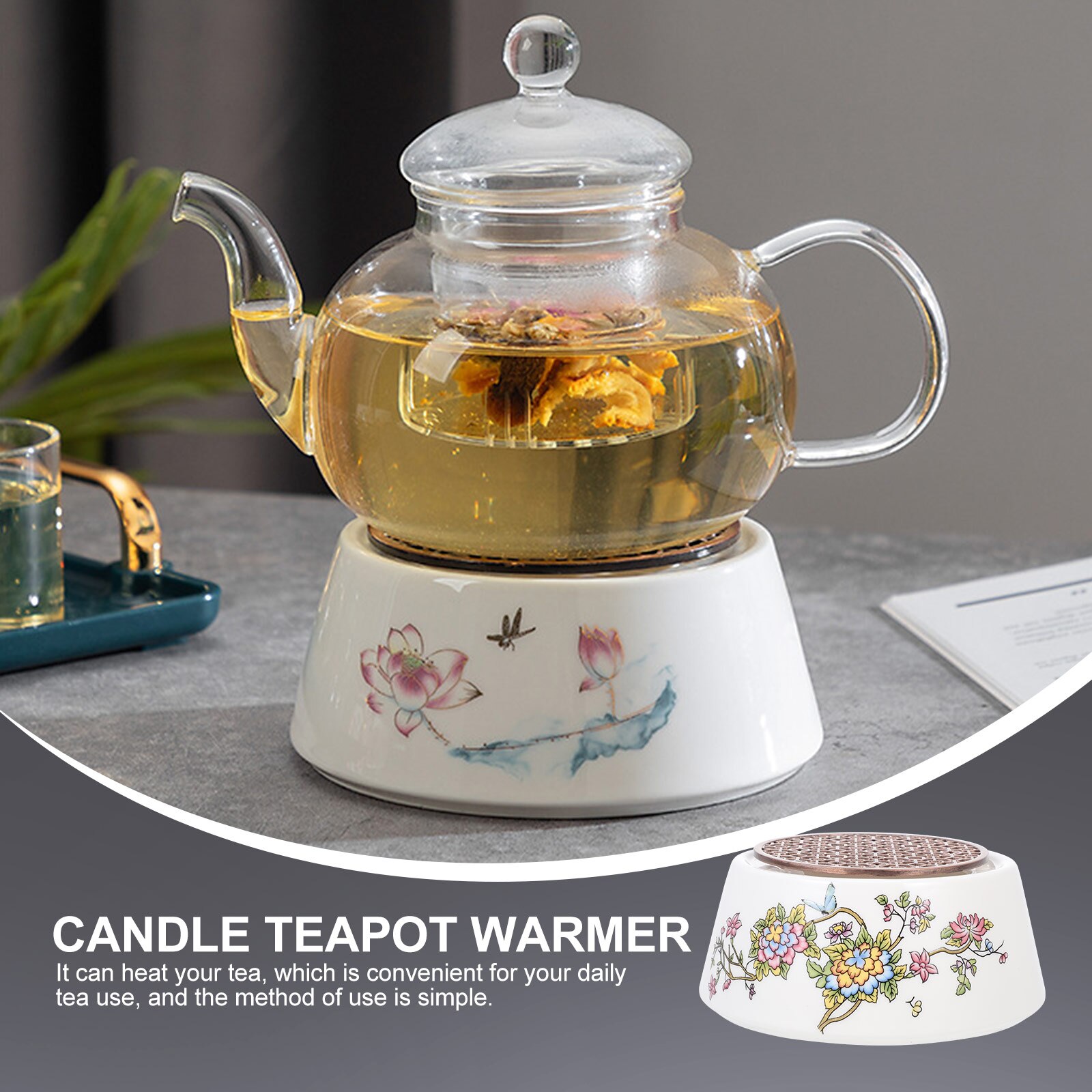 1 Set Flower Pattern Teapot Warmer Ceramic Candle ... – Vicedeal