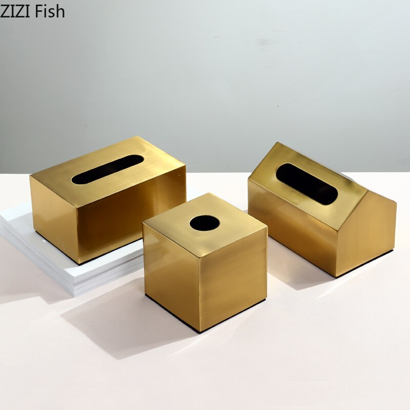 Metal Tissue Box Square Golden Rectangle House Geo... – Grandado