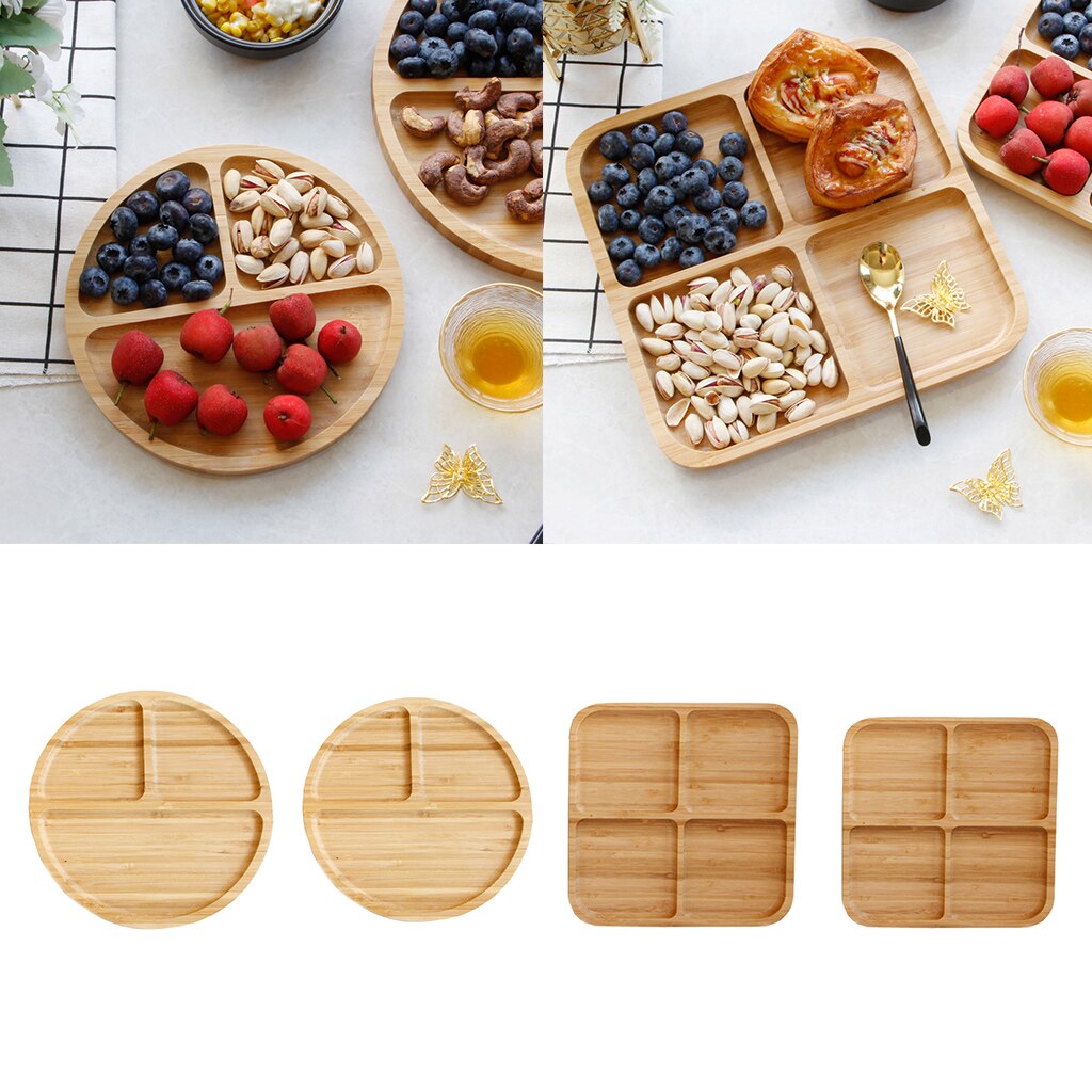 Divided Bamboo Square Round Plates Healthy Eating ... – Grandado