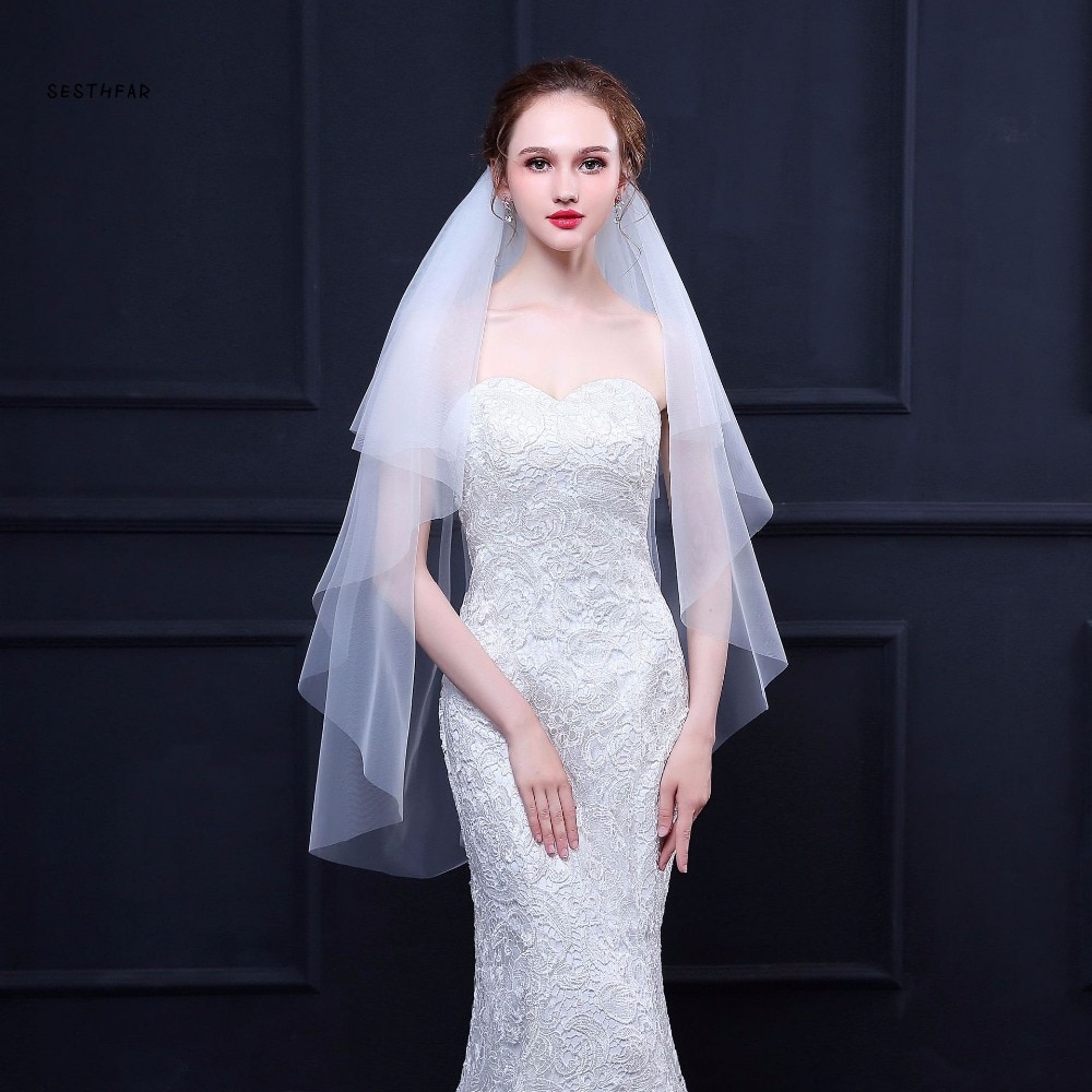 Velo de novia corto velos de novia suaves con pein... – Grandado