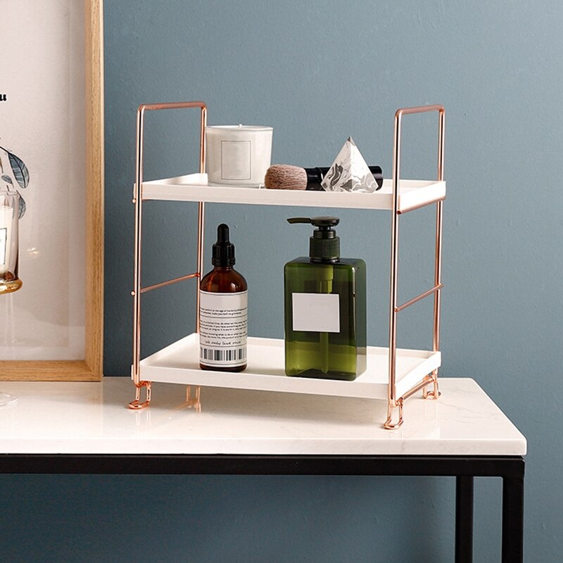 Desktop Storage Rack Rose Gold 2 Layers Bathroom M... – Grandado