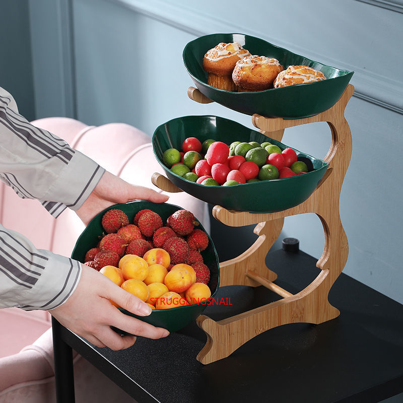 2/3 Tiers Plastic Fruit Plates with Wood Holder Ov... – Grandado