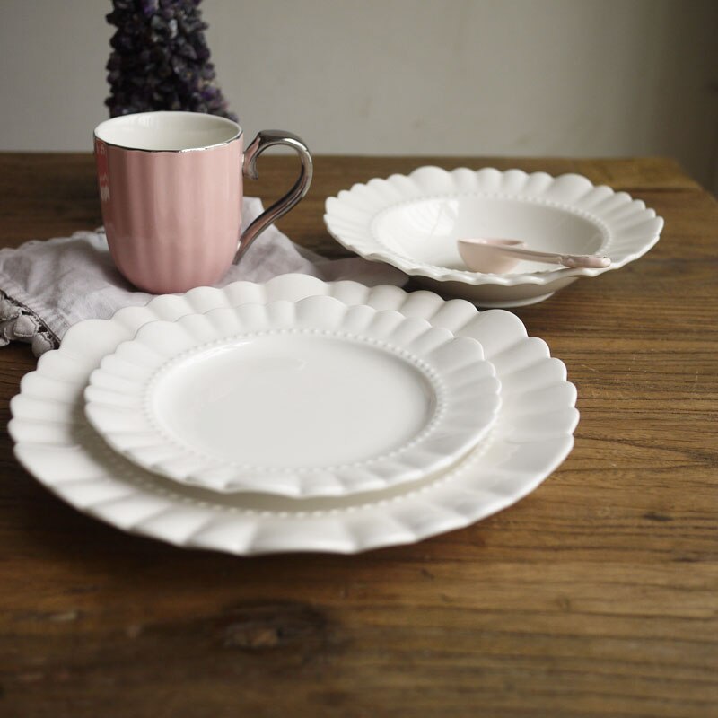 Ceramic White Wedding Set Daisy Petal Stereo Plate... – Grandado