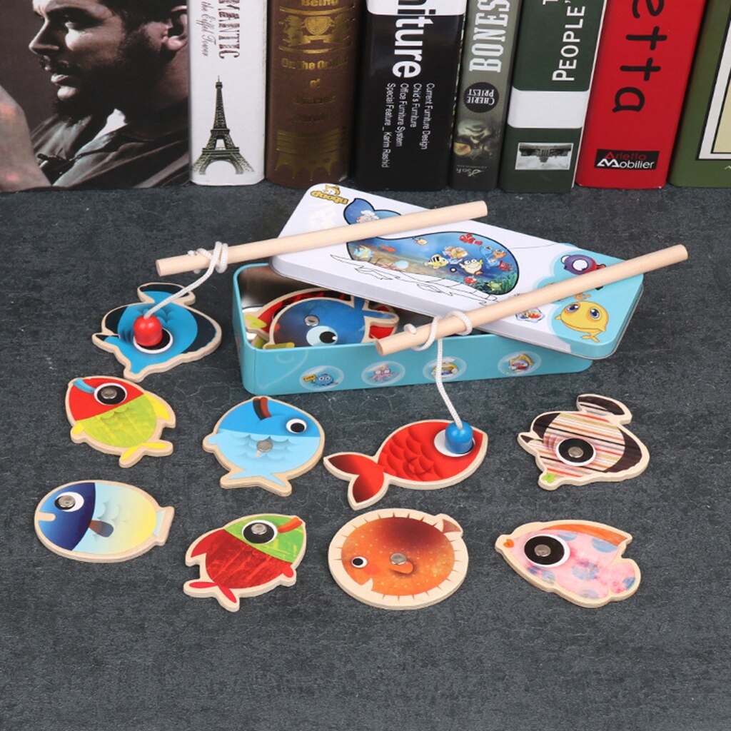 Kid Magnetic Fishing Game Wooden & Pole Kit Pr... – Grandado