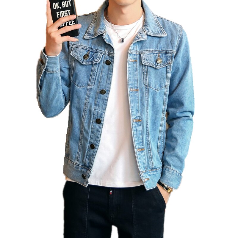 Denim Jas Mens Solid Casual Slim Bomber Jas Mode L... – Grandado