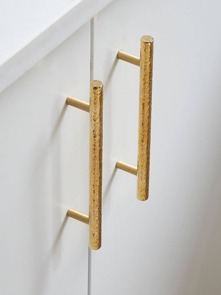 Furniture handles Nordic Hammered Brass golden T-h... – Grandado