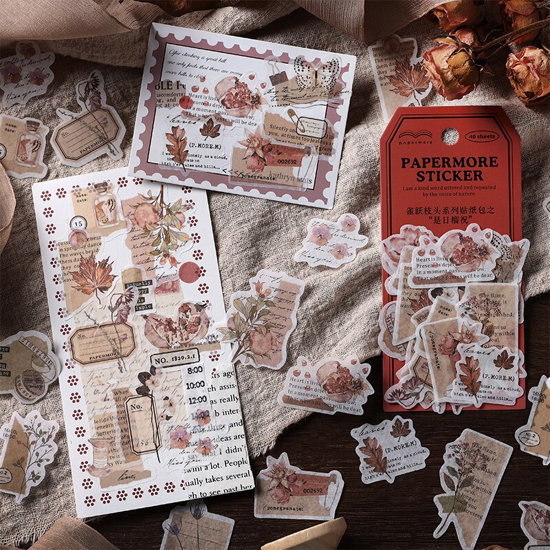 Vintage Plant Fruit Letter Collage Paper Sticker P... – Grandado