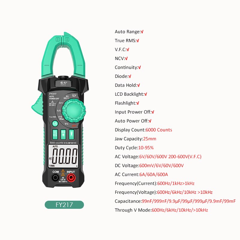 True RMS Multimeter Clamp Digital Clamp Meter AC/D... – Vicedeal